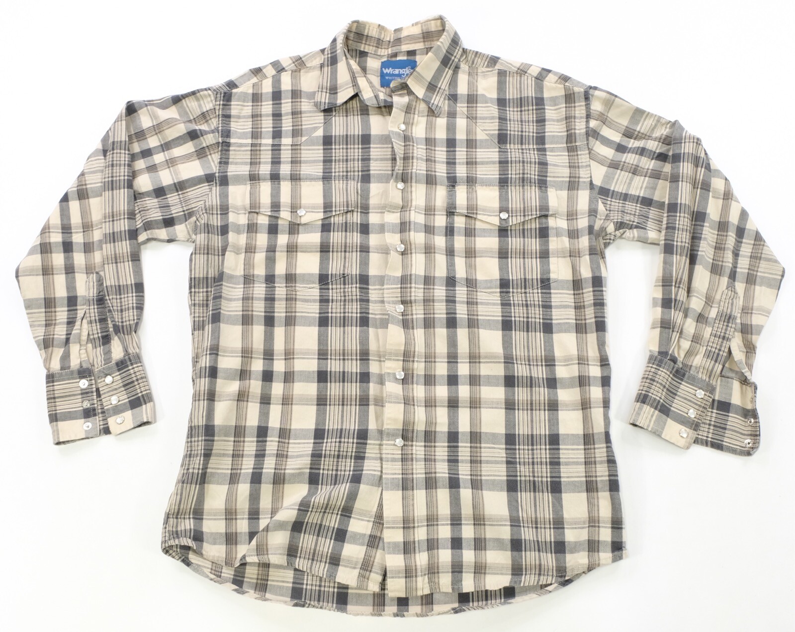 Rare Vintage WRANGLER Checkered Plaid Casual Pearl Sn… - Gem