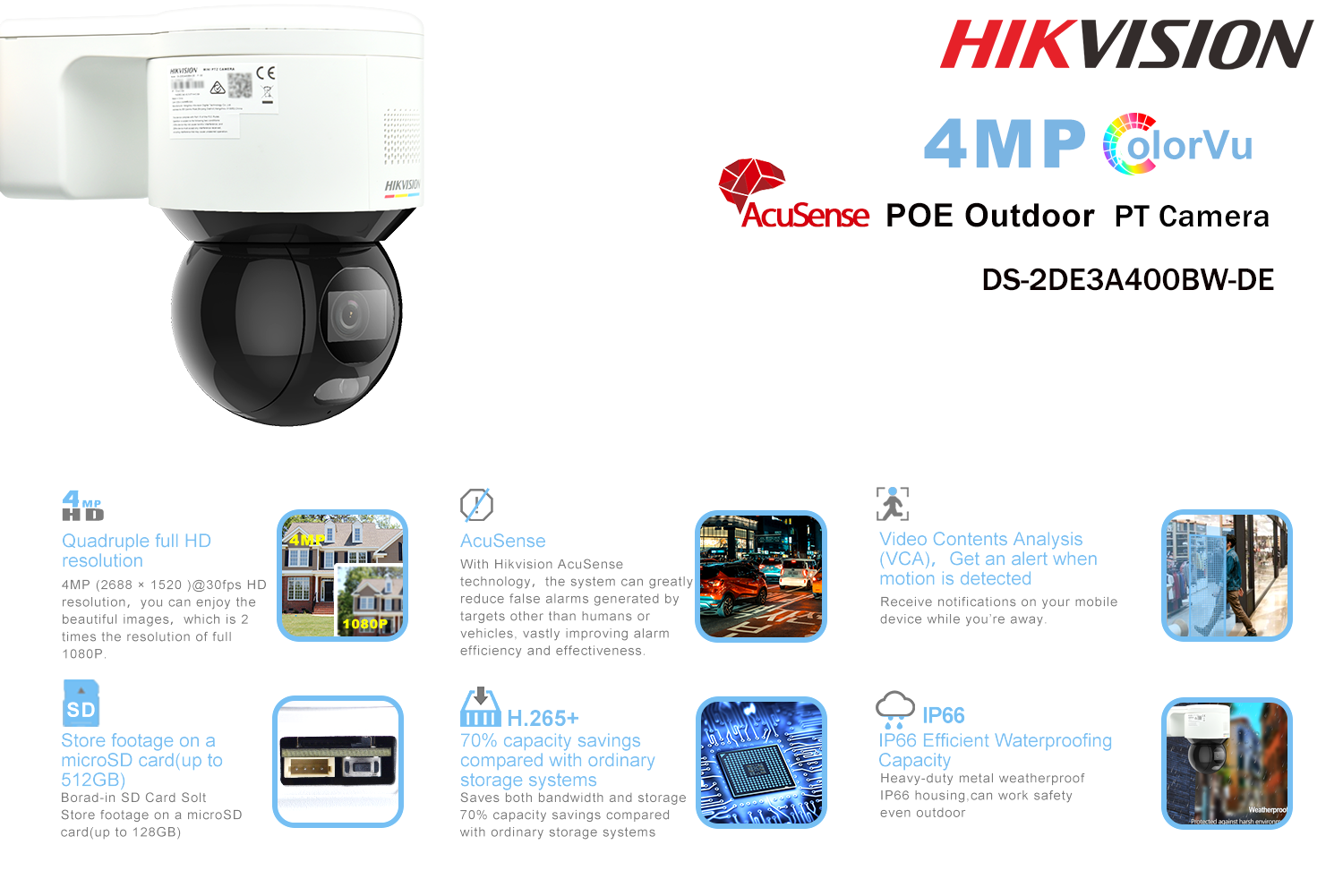 ColorVu Hikvision PTZ IP Camera DS-2DE3A400BW-DE(F1)(S5) 4MP Two Way ...