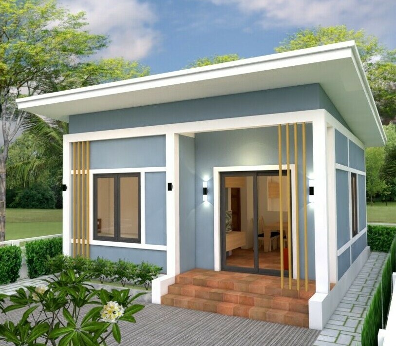 Small House Design 6x7 Meter 20x23 Feet 2 Beds 1 Bath Shed Roof (A4 ...
