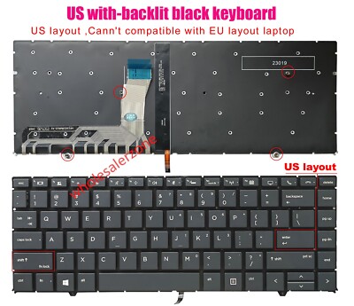 New US with Backlit No-frame Keyboard for HP Elitebook 1050 G1 series ...