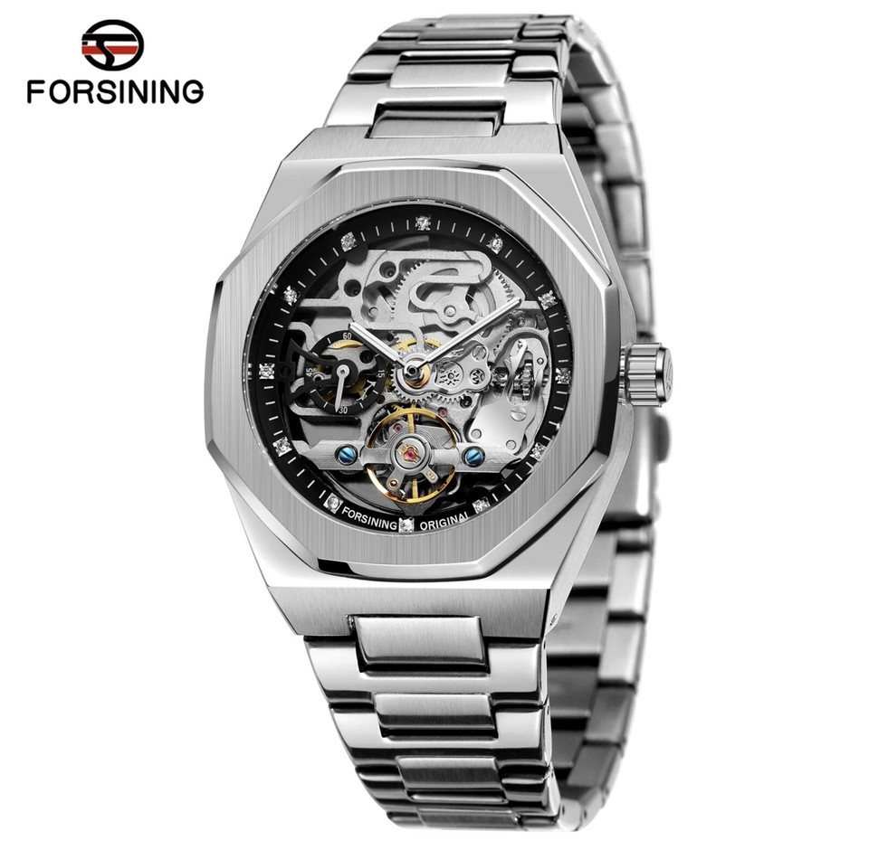 Men's Skeleton Mechanical Luminous Luxury Waterproof Octagon Shape ...