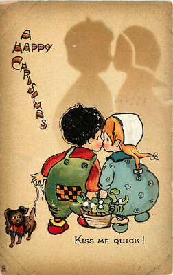 Tuck Shadowgraph Christmas Postcard 507 Kiss Me Quick Atwell Unsigned ...