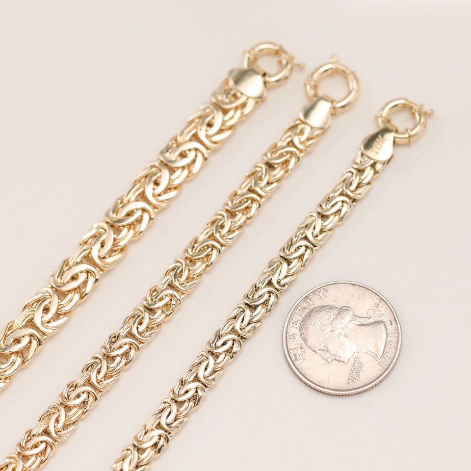 10K GOLD Shiny Byzantine Chain Bracelet Fancy Lock All Sizes Yellow ...