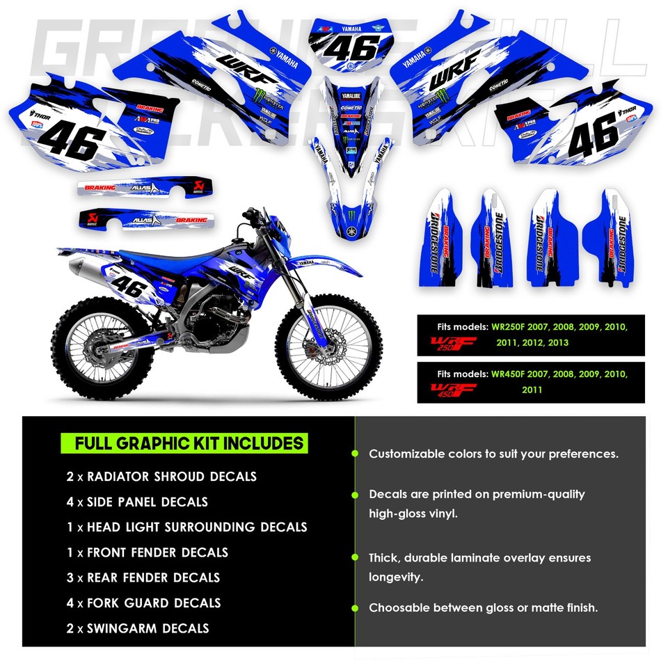 YAMAHA WR250F (2007 - 2013) WR450F (2007 - 2011) Graphic Decals Sticker ...