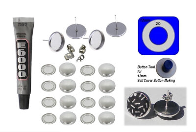 100 Fabric Cover Button Earrings 12mm DIY KIT Stud Stainless Steel ...