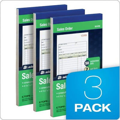3 Pack Adams Sales Order Book, 2-Part, Carbonless, 4-3/16" x 7-3/16" 50 ...