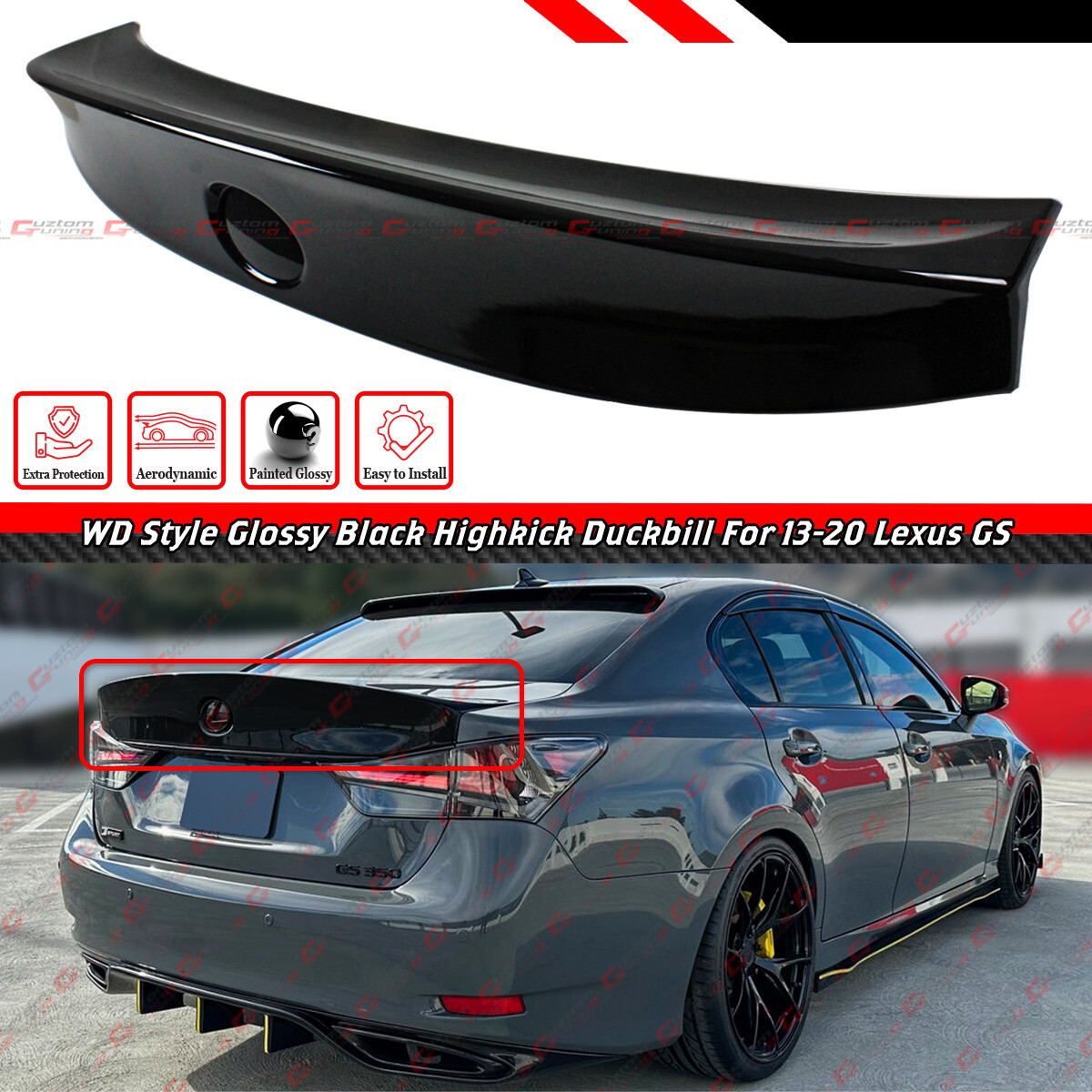 FOR 2013-2020 LEXUS GS300 GS350 GSF WD STYLE GLOSS BLACK DUCKBILL TRUNK ...