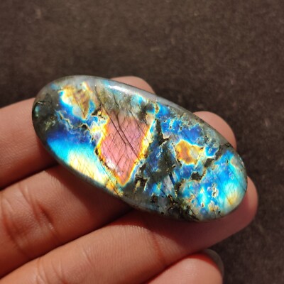 Long Oval Natural Multi Labradorite Cabochon Gemstone, 92.70 Carat ...