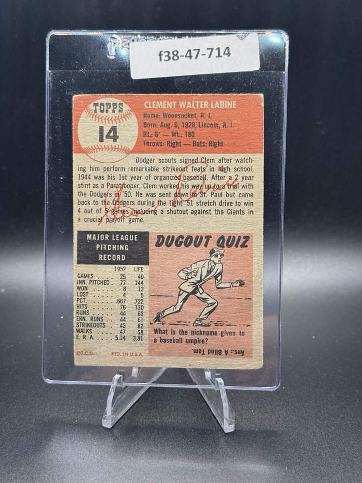1953 Topps #14 Clem Labine – Brooklyn Dodgers – Vintage Baseball Card | eBay