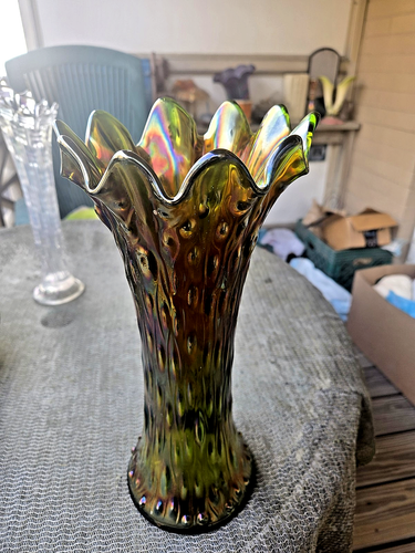 NORTHWOOD GREEN MID-SIZE TREE TRUNK 12 1/4" VASE w/4 3/4" BASE- GREAT ...