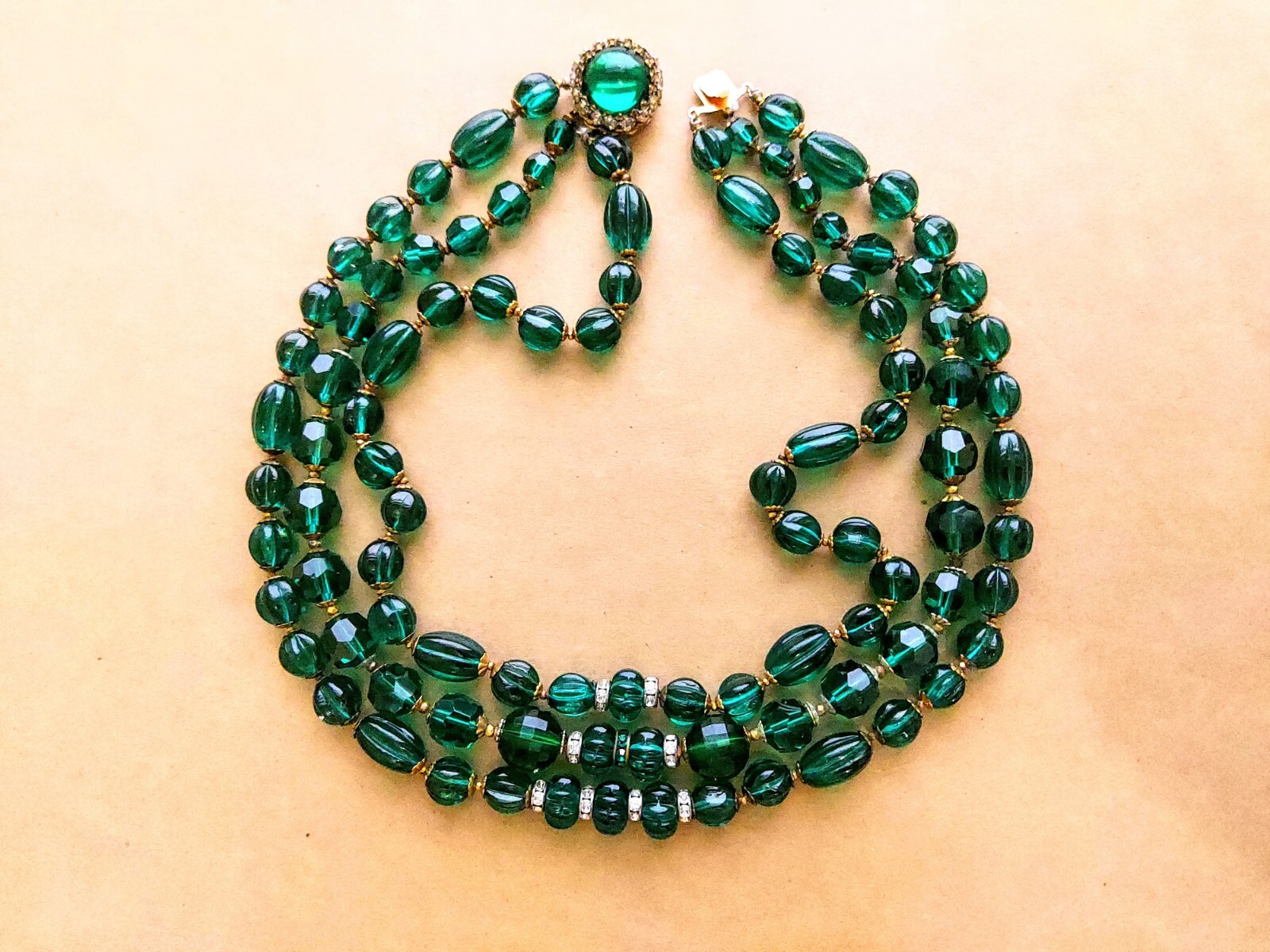 Vintage Miriam Haskell Poured Molded MELON Glass 3 Strand Necklace | eBay