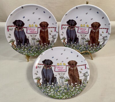 Lot Of 3 Prima Designs HAPPY EASTER 7” Dessert Plates: Dogs Sheep ...