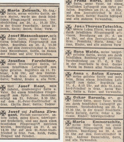 German WW2 - Civilian Death Notice , 11 Notices Died In Air Raid ...