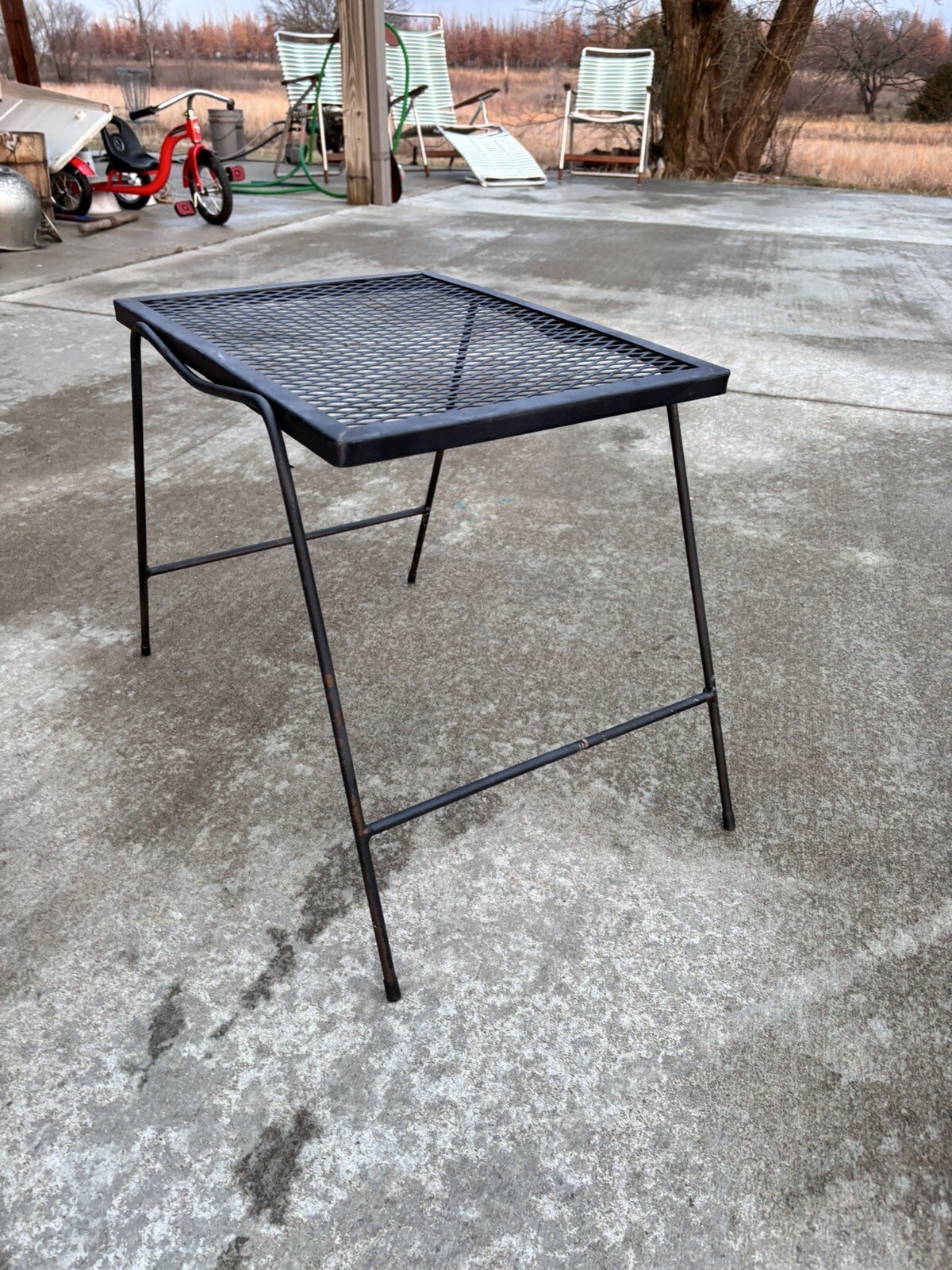 Vintage Pair of Mid Century Modern Black Wrought Iron Patio Tables ...