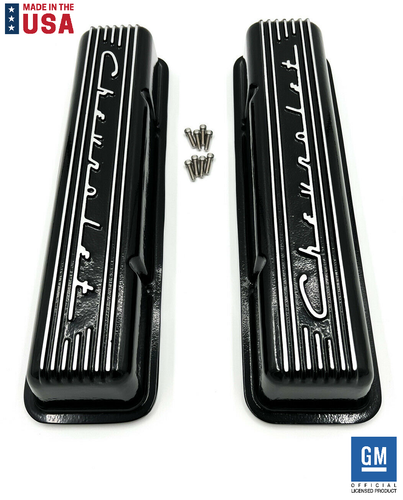 Black Finned "Chevrolet" Script Valve Covers For Small Block Chevy - No ...