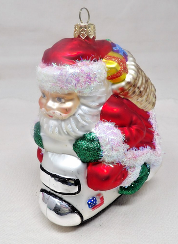 Blown Glass Santa Riding The Space Shuttle Christmas Ornament 5" Tall ...