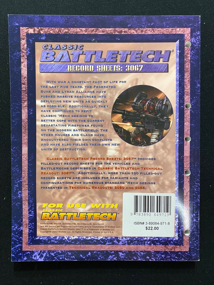 Classic BattleTech Record Sheets: 3067 Book #10971 Unused | eBay