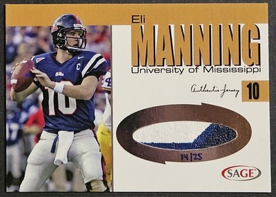 2004 SAGE Authentic Jersey Gold #J11 Eli Manning Rookie RC SP /25 Ole ...