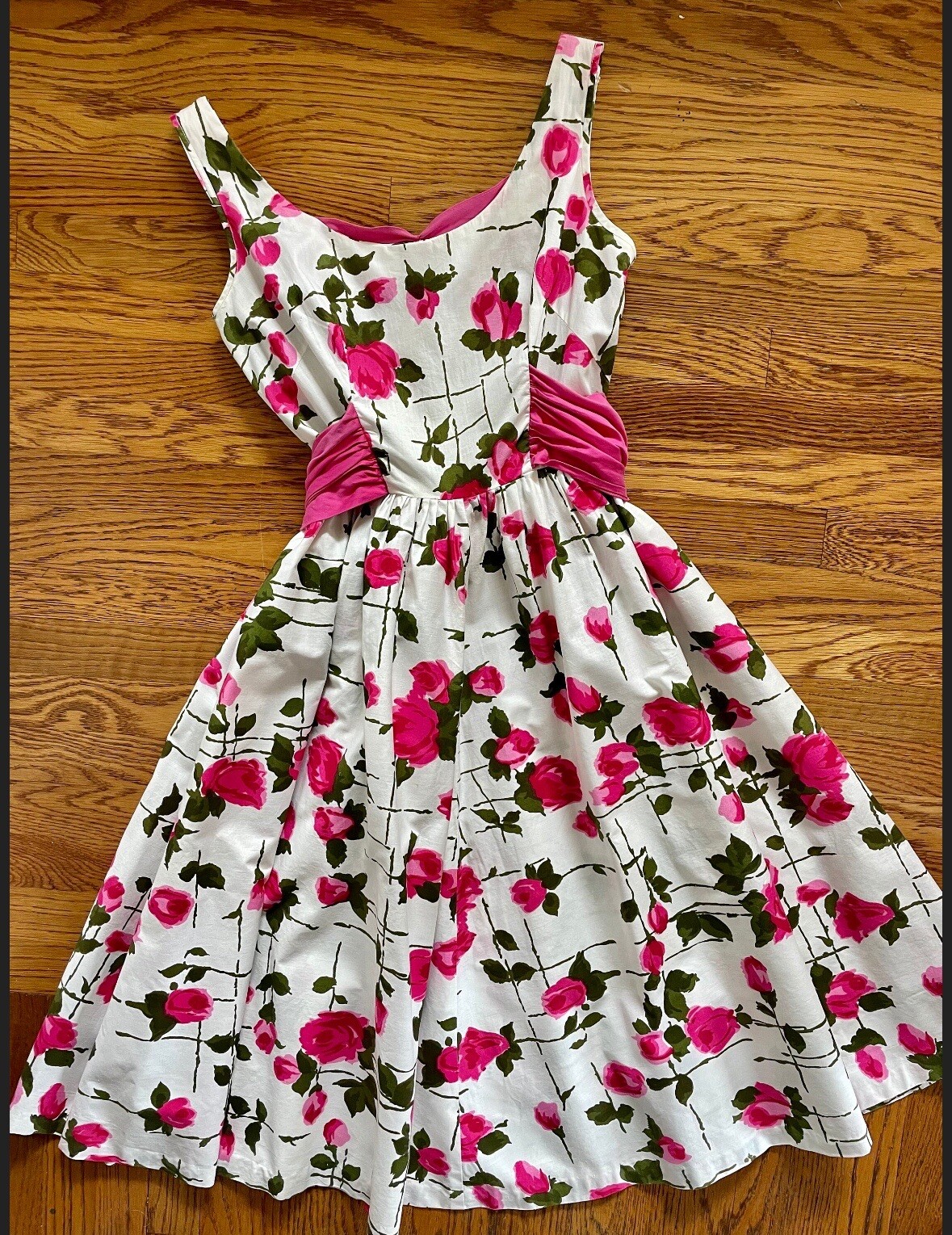 Vintage Original 1950s Pink Rose Print Dress XS - Gem