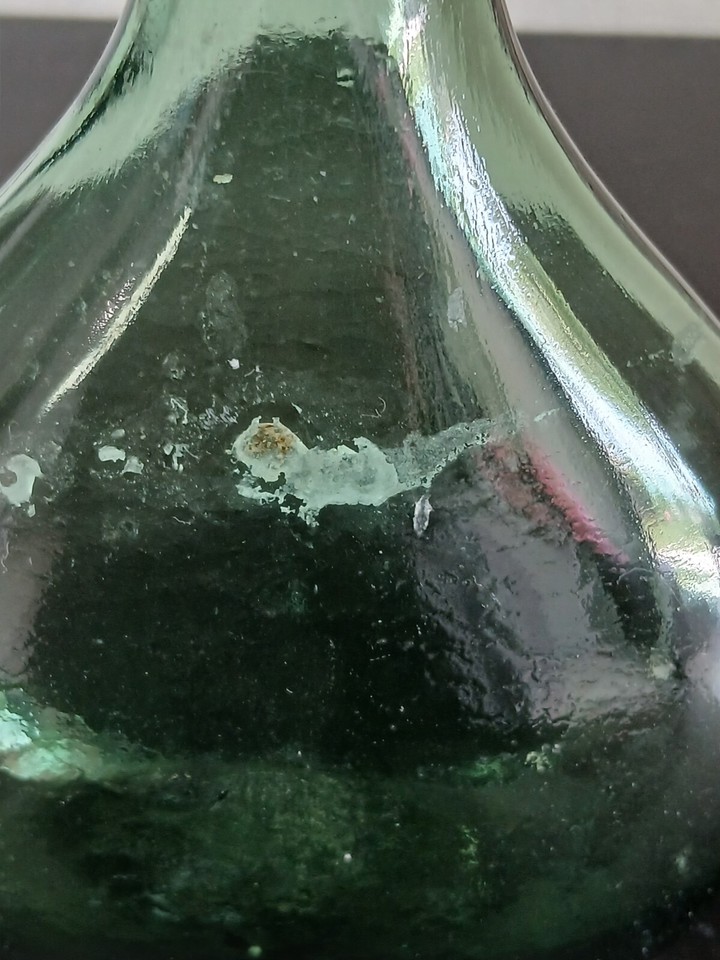 2 Green Glass Flask Flat Bottles 8.3" Tall Vintage | eBay