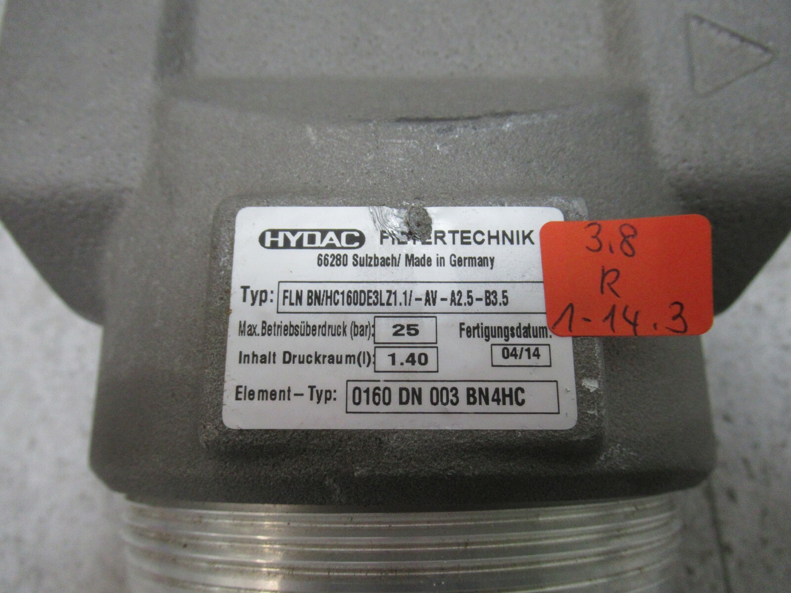 Hydac Fln Bn/HC160 + Hydac VD2, 5LZ.1 Av Inline Filter Complete Unused ...