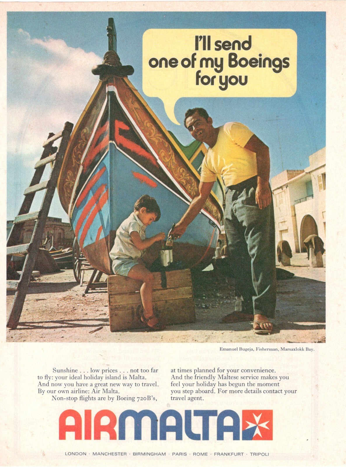 Advertising Air Malta Airlines Original 1 Page 1974 Emanuel Bugeja ...