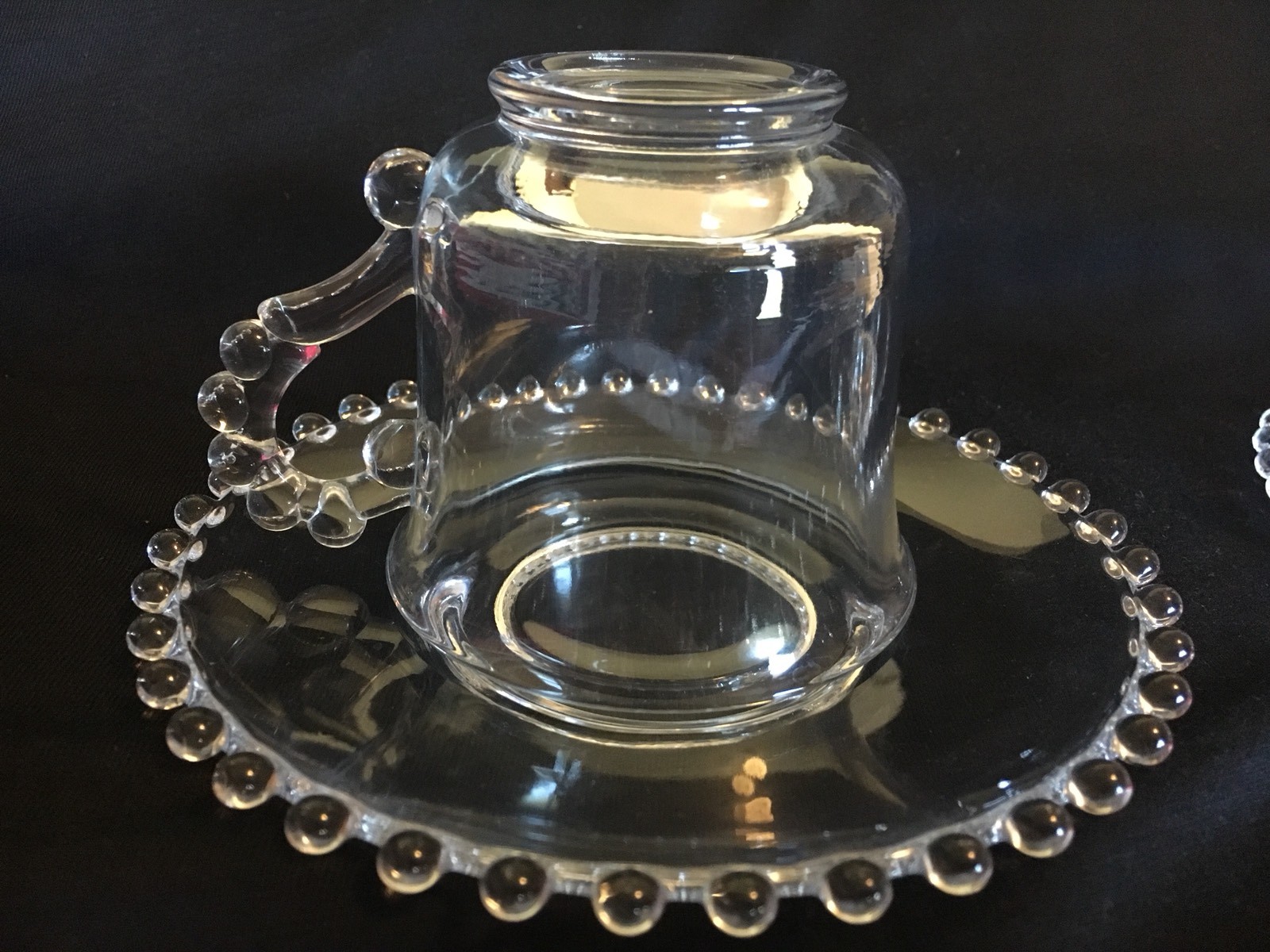 Set of 2 Imperial Glass Candlewick Footed Tea Cups & Saucers Stem 3400 ...