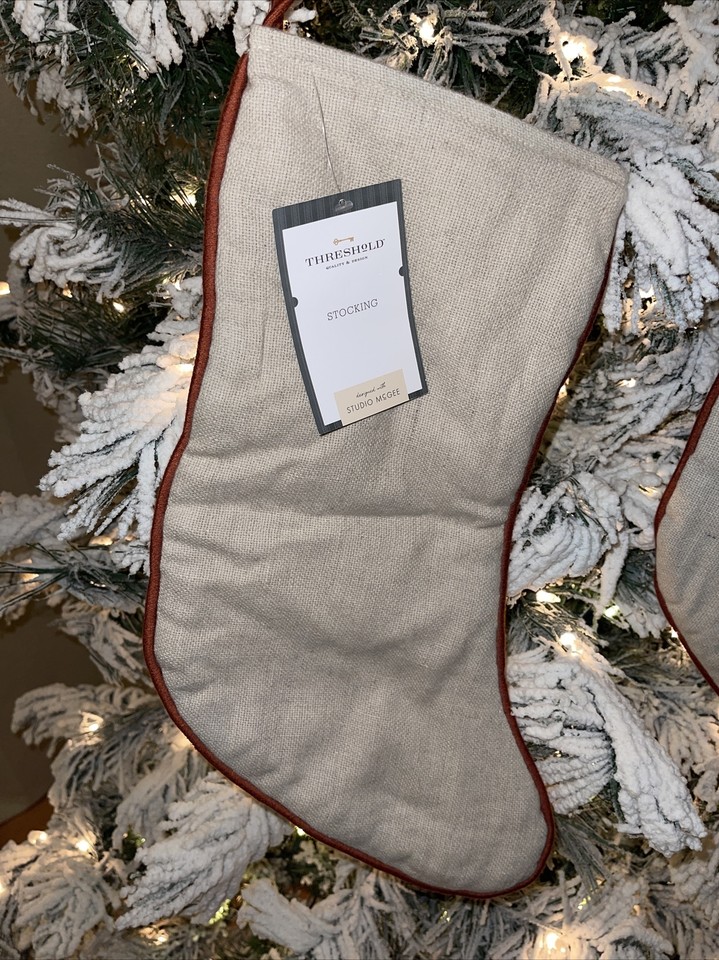 Studio McGee Holiday Stocking Serged finish Off White Beige/Red Xmas ...