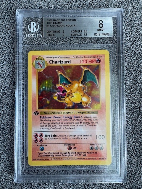 1999 Base 1st Edition Thin Stamp #4 Charizard Holo R Beckett Grade 8 ...