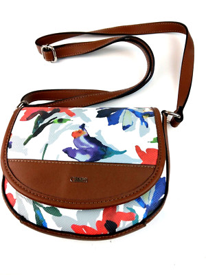 Chaps Crossbody Handbag 8" x 7" Floral with Brown Leather and Gold ...