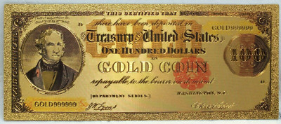 1882 $100 Gold Coin Certificate Novelty 24K Gold Foil Plated Note Bill ...