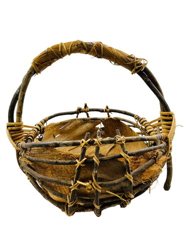 Large Handmade Primitive Wooden Stick Gathering Basket | eBay