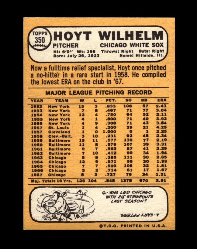 1968 Topps Set-Break #350 Hoyt Wilhelm EX-EXMINT *GMCARDS* | eBay