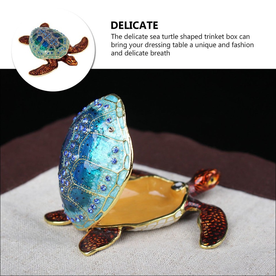 Tabletop Sea Turtle Shaped Jewelry Box Vanity Enameled Trinket Box Sea ...