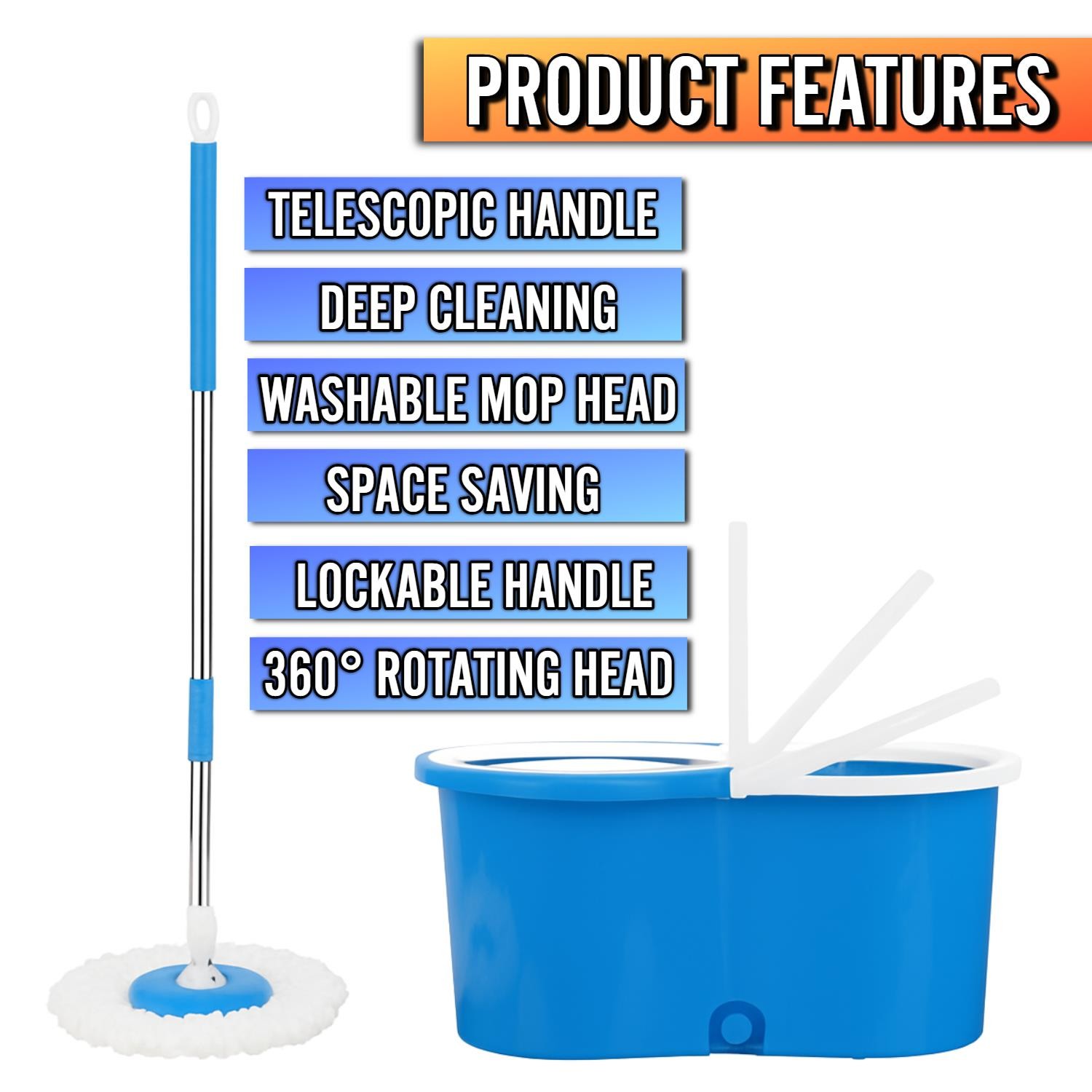 Blue Turbo Spin Mop Durable Compact Deep Cleaning Lightweight Rotating ...