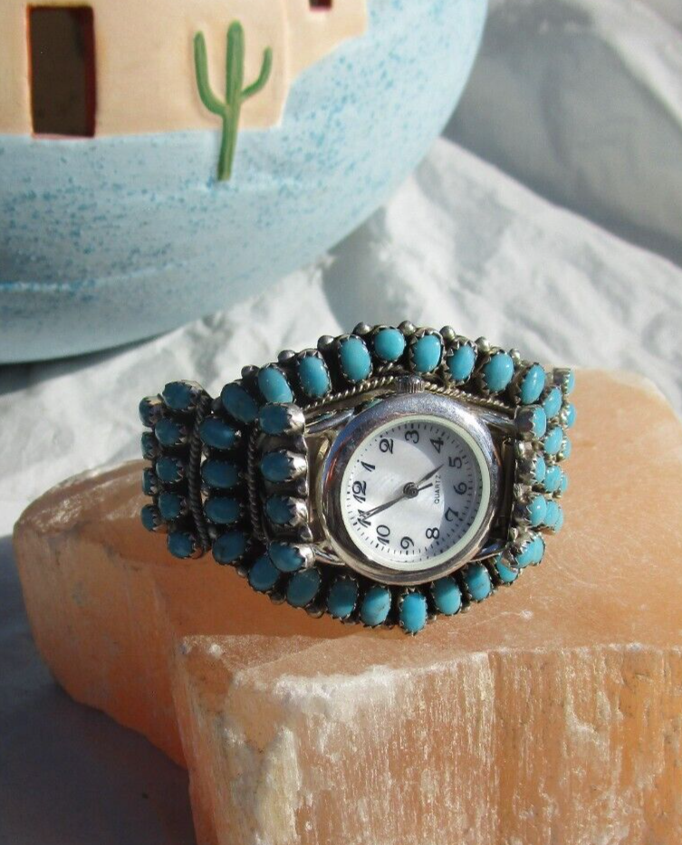 Native American Navajo watch sterling silver turquoise petit point ...