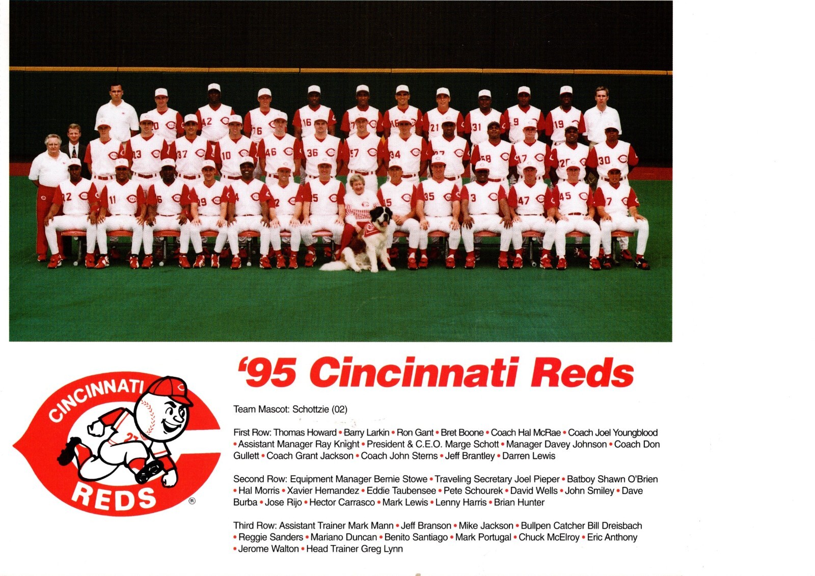 ORIGINAL VINTAGE 1995 CINCINNATI REDS 8x10 TEAM PHOTO LARKIN WELLS ...