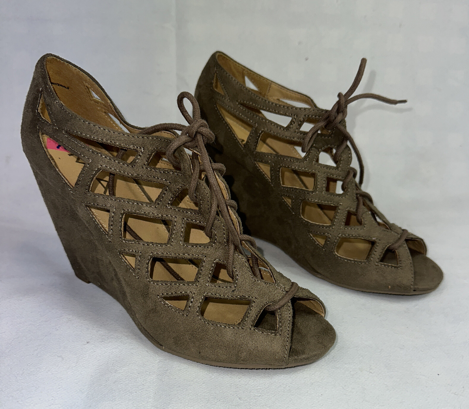 Mia Peep Toe Cutout 4 Inches Wedge Sandals Taupe Neutral Women’s Size ...