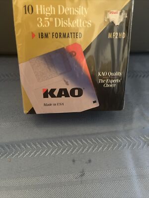NEW SEALED KAO MADE IN USA 10 HIGH DENSITY 3.5" DISKETTES MF2HD IBM ...