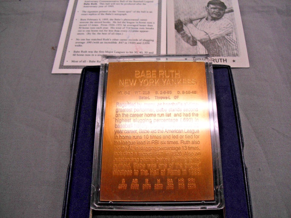 BABE RUTH Commemorative 4 OZ.Solid Bronze 500 Home Run Club Card WITH ...
