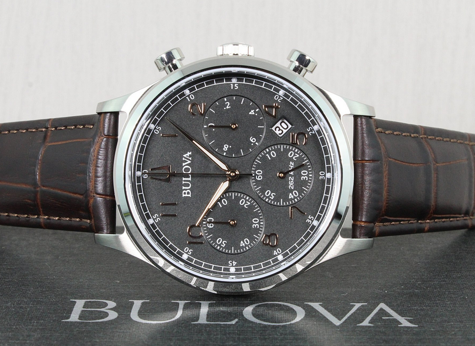 Bulova Precisionist 96B356 Chronograph Gray Dial Brown Leather Band Men ...