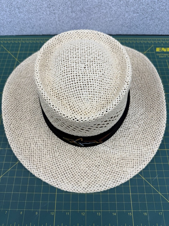 Greg Norman Signature Straw Hat w/ Embroidered Shark Logo Black Band ...