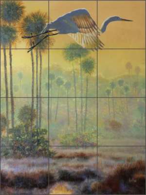 Tile Mural Backsplash Ceramic Binks Egret Bird Wildlife Lodge Art ...