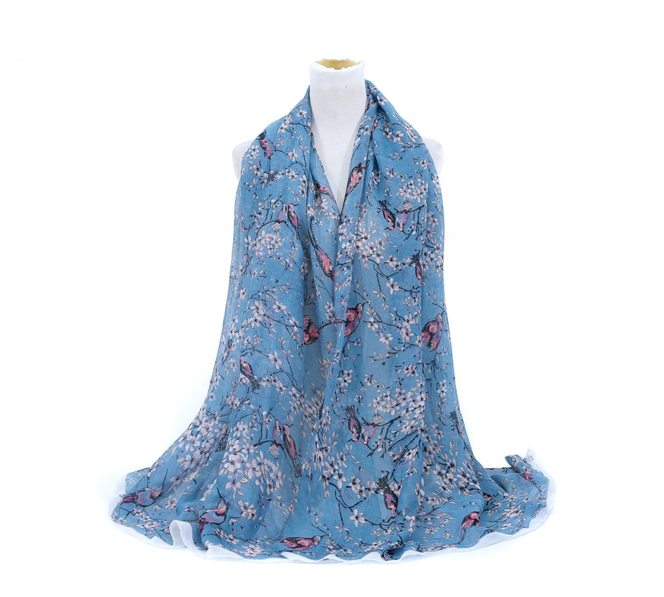 Japanese Bird Print Scarf Shawl Stole Wrap Sarong Cover-up Maxi Big ...