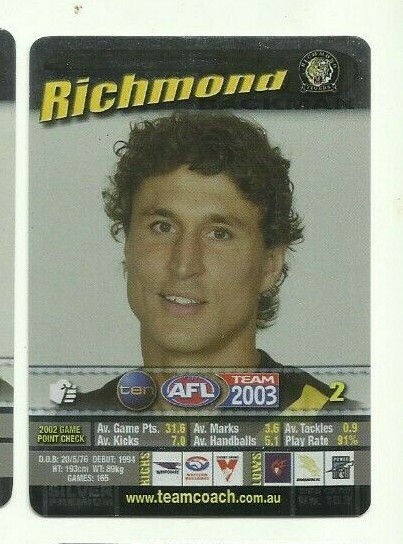 2003 TEAMCOACH SILVER RICHMOND DARREN GASPAR S-32 CARD AFL | eBay
