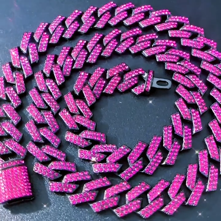 Hip Hop Purple Cubic Zirconia Iced 15mm 18" Cuban Hematite Chain Bling ...