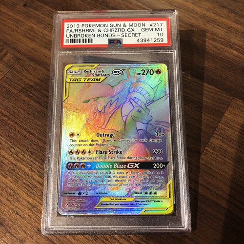 2019 Pokemon Reshiram & Charizard GX 217/214 Secret Rainbow Gem Mint ...