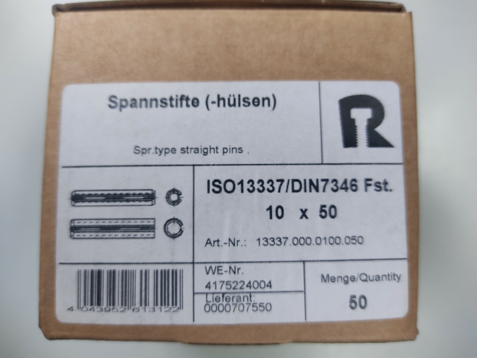 Reyher DIN 7346 Spannstifte geschlitzt, Spannhülsen 10 x 50 Federstahl ...