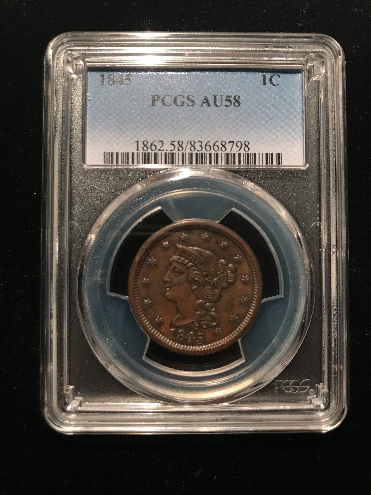 1845 Braided Hair Large Cent PCGS AU58 Luster Looks UNC Penny Variety ...