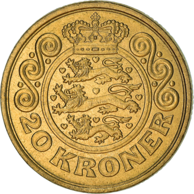 Danish Coin 20 Kroner | Queen Margrethe II 3rd portrait | Denmark ...